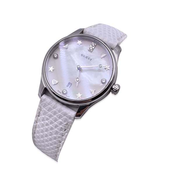 Gucci | Accessories | Gucci White Gtimeless Slim Diamond Mother Of ...